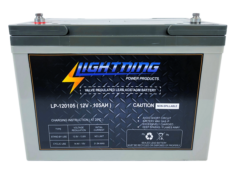 LIGHTNING 12 Volt 105Ah Deep Cycle AGM Auxiliary Battery (LP-12105 ...