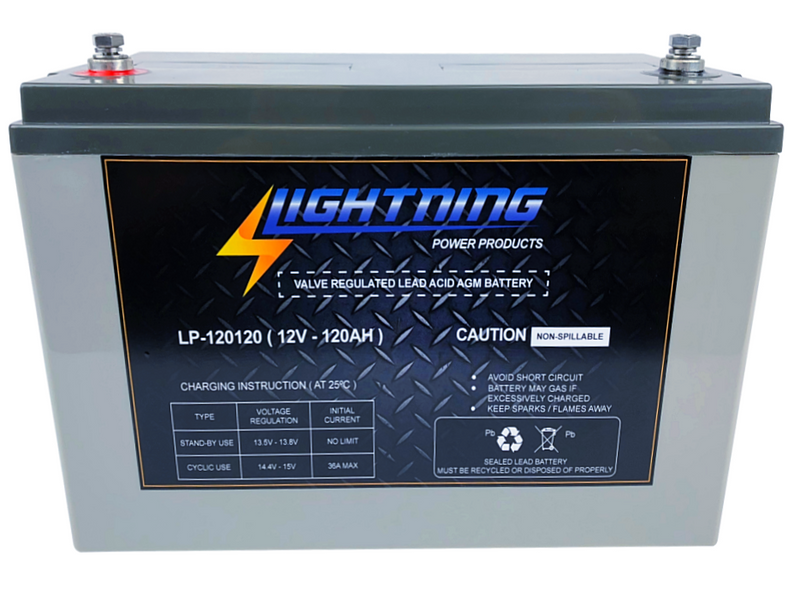 LIGHTNING 12 Volt 120Ah Deep Cycle AGM Auxiliary Battery (LP-12120 ...